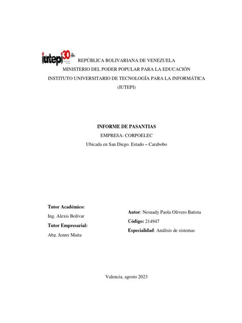 Informe De Pasantias Pdf Business Marketing