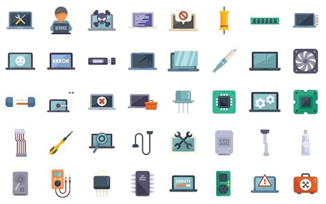 Premium Vector Laptop Repair Icons Set Flat Vector Repair Computer