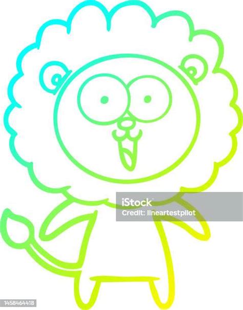 Dessin Au Trait Dégradé Froid Dun Lion De Dessin Animé Heureux Vecteurs
