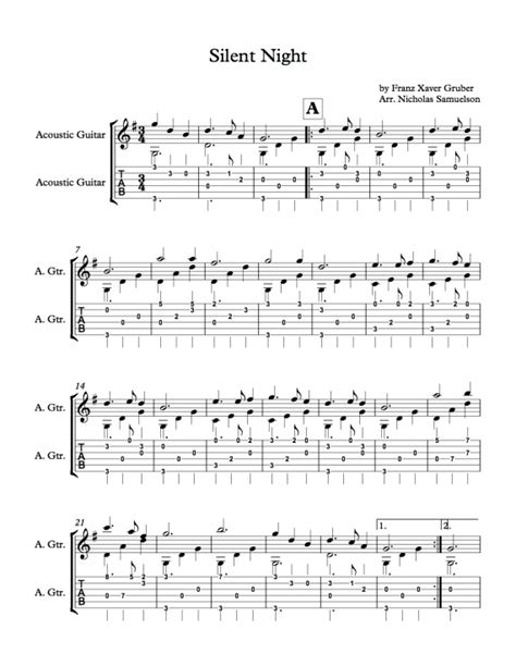 Easy “silent Night” Solo Guitar Tab Nick Samuelson