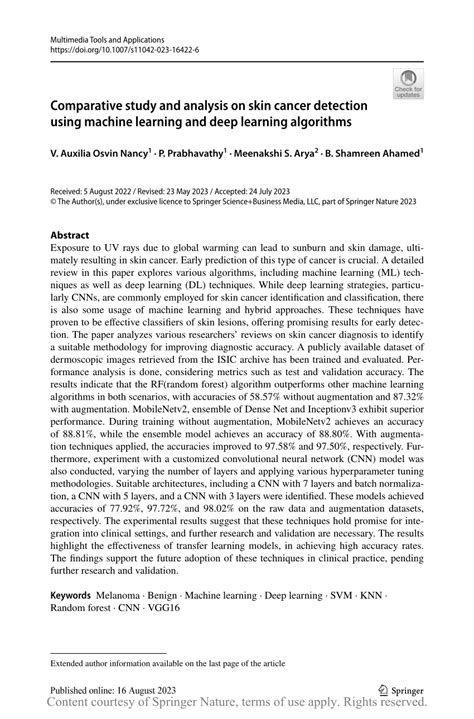 Comparative Study And Analysis On Skin Cancer Detection Using Machine Learning And Deep Learning