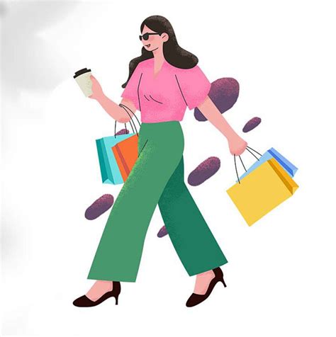 现代潮流粉色扁平化风格人物购物插画