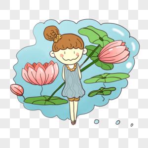 小女孩和荷花 小女孩和荷花图片大全 小女孩和荷花背景图片