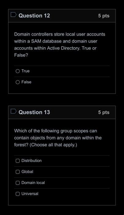 solved question 12 5 pts domain controllers store local user