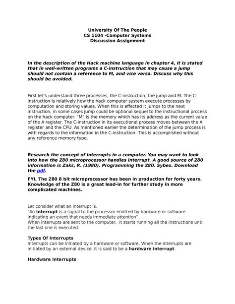 Computer Systems Cs 1104 Discussion Assignment Unit 6 University
