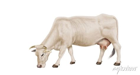 Vache laitière ferme bétail blanche brouter en broutent posters