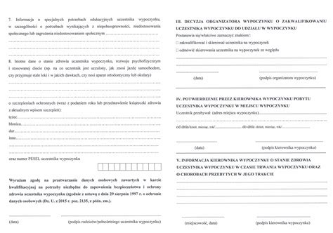 MEN Karta Kwalifikacyjna Uczestnika Wypoczynku Kolonie Obozy