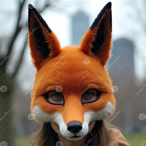 Female In Fox Mask With Urban Background In Park Ai Generation Stock