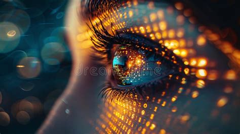 digital eye with futuristic binary code reflection stock image image
