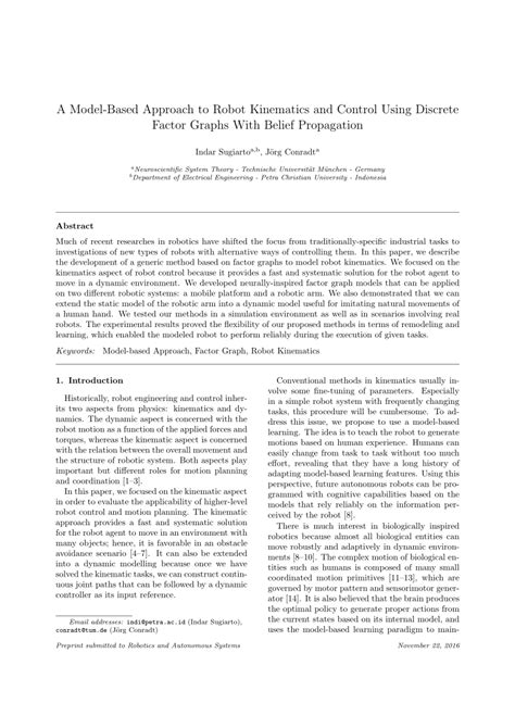 Pdf A Model Based Approach To Robot Kinematics And Control Using