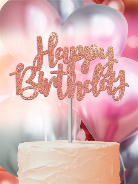 Happy Birthday Pastel Pink Glitter Cake Topper