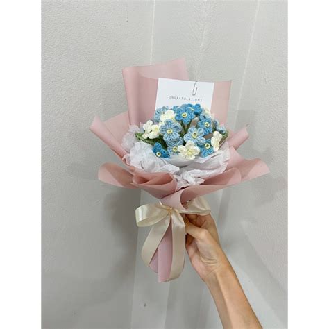 H Handmade Xoxo ดอกฟอร์เก็ตมีน็อต ดอกไม้ไหมพรมเข้าช่อ 🌸 Shopee Thailand