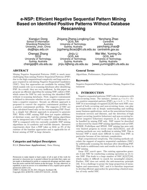 Pdf E Nsp Efficient Negative Sequential Pattern Mining Based On