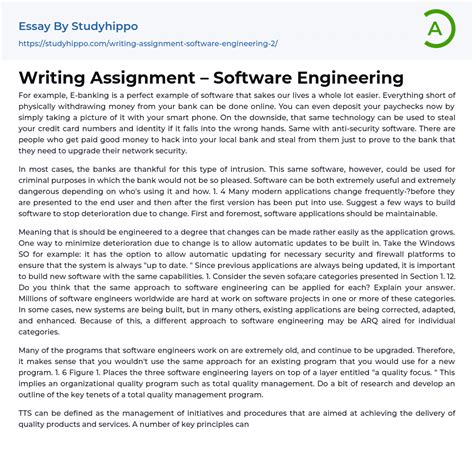Writing Assignment Software Engineering Essay Example