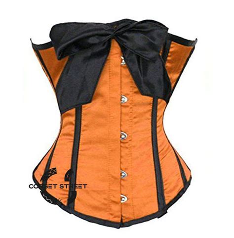 Gothic Orange Black Satin With Front Bow Design Underbust Bustier Corset