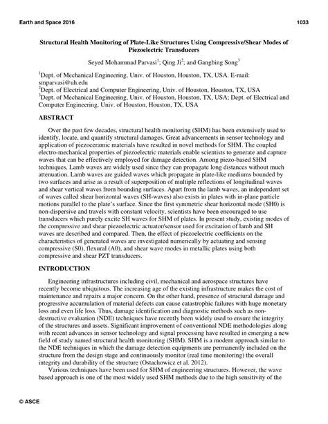 Pdf Structural Health Monitoring Of Plate Like Structures Using Compressiveshear Modes Of