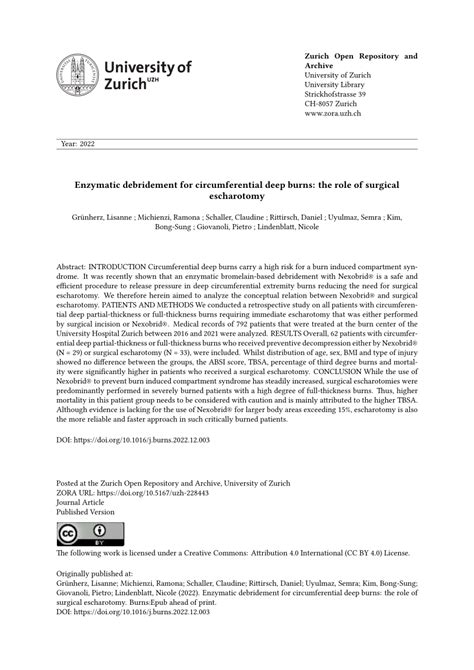 Pdf Enzymatic Debridement For Circumferential Deep Burns What