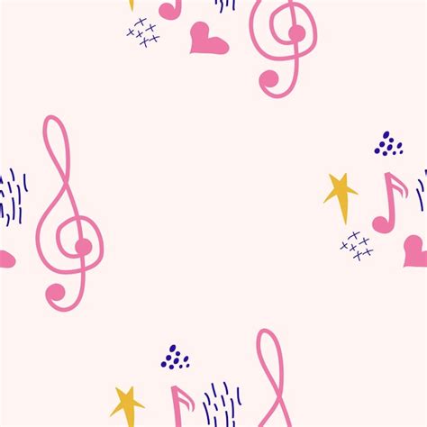 모리시 노트 심장 별 추상 요소 원활한 패턴 핑크 블루 파스텔 색상 음악 배경 프리미엄 벡터