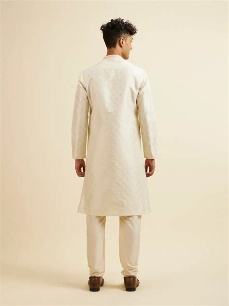 Buy Cream Grid Patterned Kurta Set Online In India Manyavar Kurta