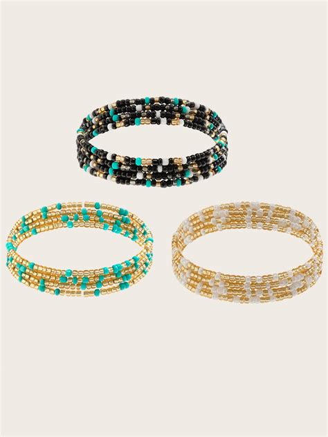 3pcs Ladies Body Chains Set With Elastic Stretchy Beaded Waist Chain