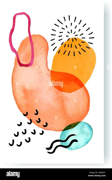 Modern Abstract Composition Featuring Organic Shapes In Orange And Blue Black Lines And Subtle