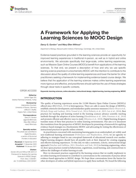 Pdf A Framework For Applying The Learning Sciences To Mooc Design