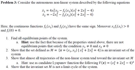 Solved Problem Consider The Autonomous Non Linear System Chegg