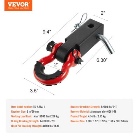 Vevor 2 Trailer Shackle Hitch Receiver D Ring Recovery For Truck Jeep