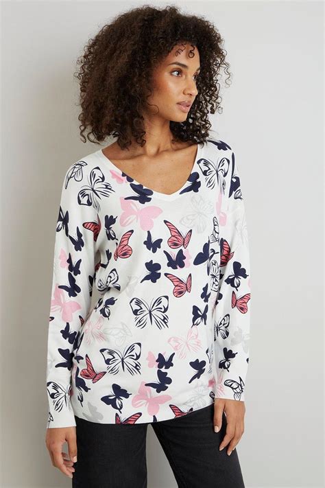 Jumpers And Cardigans Butterfly V Neck Jumper Wallis