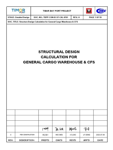 Structure Design Calculation For General Cargo Warehouse And Cfs Pdf