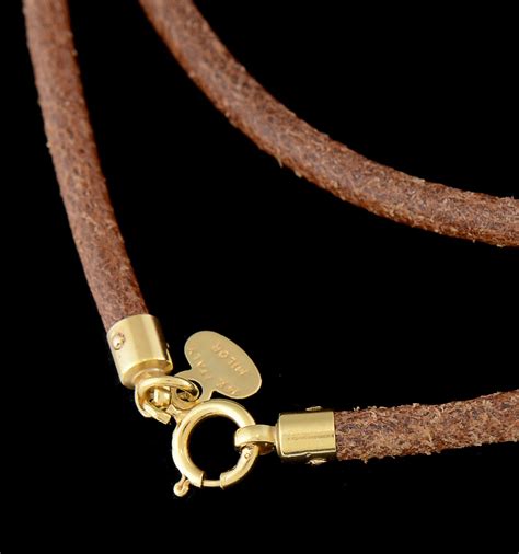 Milor Brown Leather Cord Necklace With 14k Yellow Gold End Caps Tag