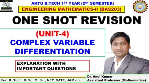One Shot Revision Engineering Mathematics 2 Unit 4 Complex Variable Differentiation One