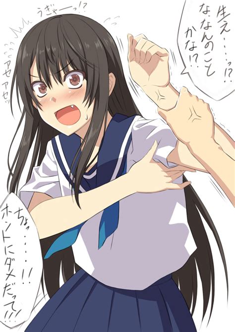 Safebooru D 1girl D Anger Vein Arm Grab Black Hair Blush Brown