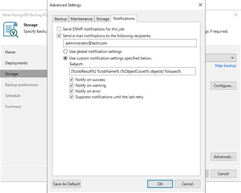 Notification Settings Veeam Plug Ins For Enterprise Applications