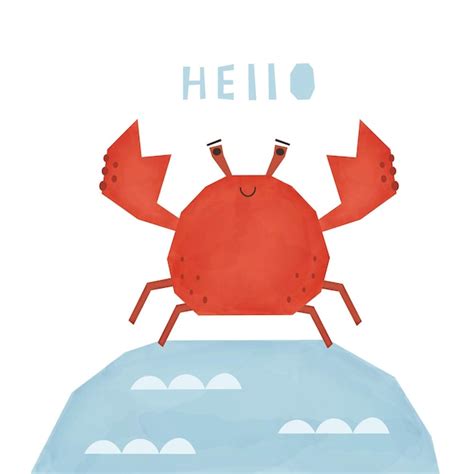 Caranguejo de desenho animado bonito diz olá ilustração vetorial do