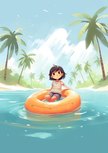 Premium Ai Image A Girl Playing On The Beach Illustration