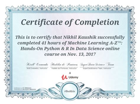 Nikhil Kaushik On Linkedin Completion Certificate For Machine Learning