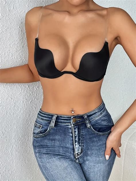 Simple Solid Scoop Bra Comfy Breathable Push Plunge Bra Temu