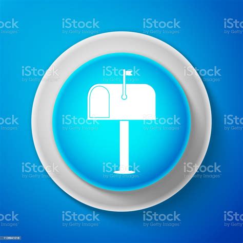 在藍色背景上隔離的郵箱圖示郵箱圖示在帶有旗幟的電線杆上郵寄郵箱圓圈藍色按鈕向量例證向量圖形及更多一個物體圖片 一個物體 信 文件