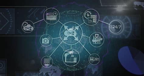 Composite Of Digital Data Processing With Network Of Connections With Icons Stock Illustration