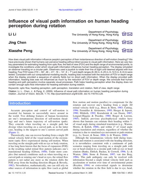 Pdf Influence Of Visual Path Information On Human Heading Perception During Rotation