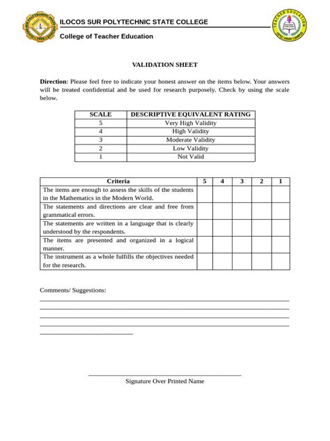 Validation Sheet For Ail Pdf Validity Statistics Multiple Choice