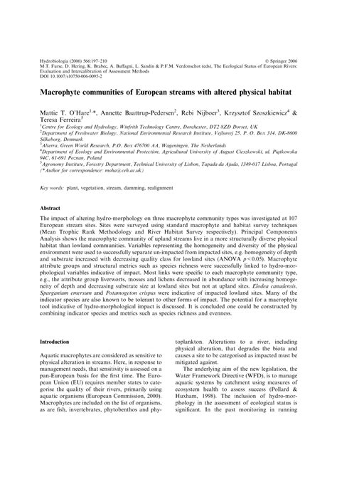 Pdf Macrophyte Community Of European Streams With Altered Physical Habitat