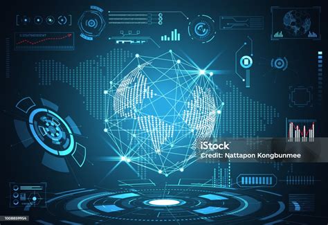 추상적인 기술 디지털 데이터 차트 통신 컴퓨팅의 Ui 미래 개념 세계 Hud 인터페이스 홀로그램 요소 원형 활력 혁신에 안녕