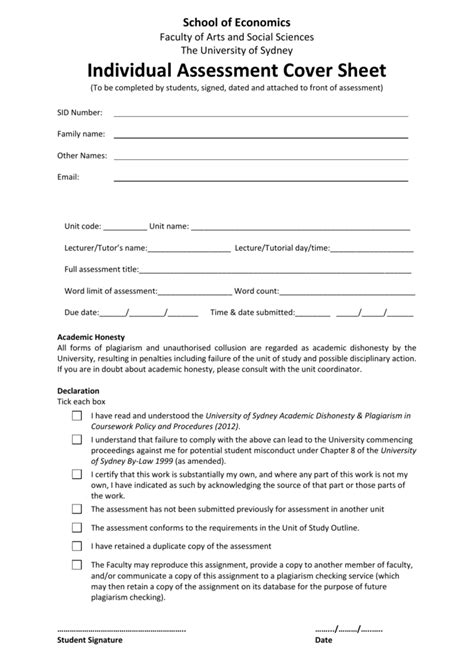 Usyd Assignment Cover Sheet Health Science Cover Sheet Court