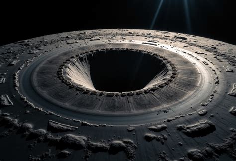 Looking Down From High Lunar Orbit At A Thin Shipyard Facility Ring Encircling The Entire Moon