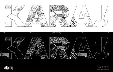 Karaj City Name Iran Asia With Black White City Map Illustration