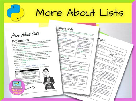 Python Challenges More About Lists Teaching Resources