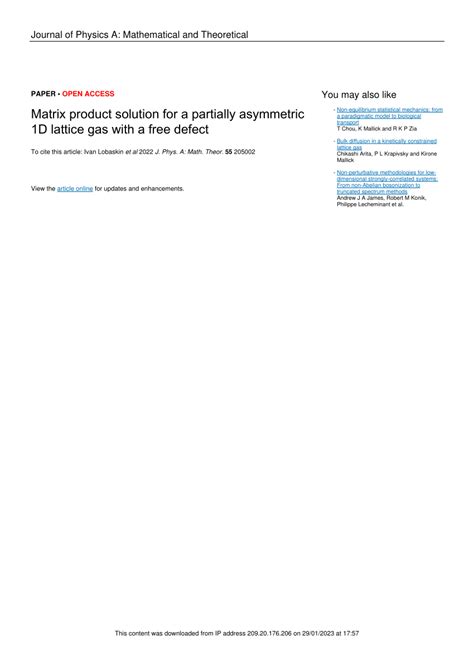 Pdf Matrix Product Solution For A Partially Asymmetric 1d Lattice Gas