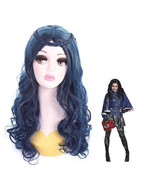 Disneys Descendants Evie Dark Blue Mixed Color Long Wave Braided Party Wig Free Shipping